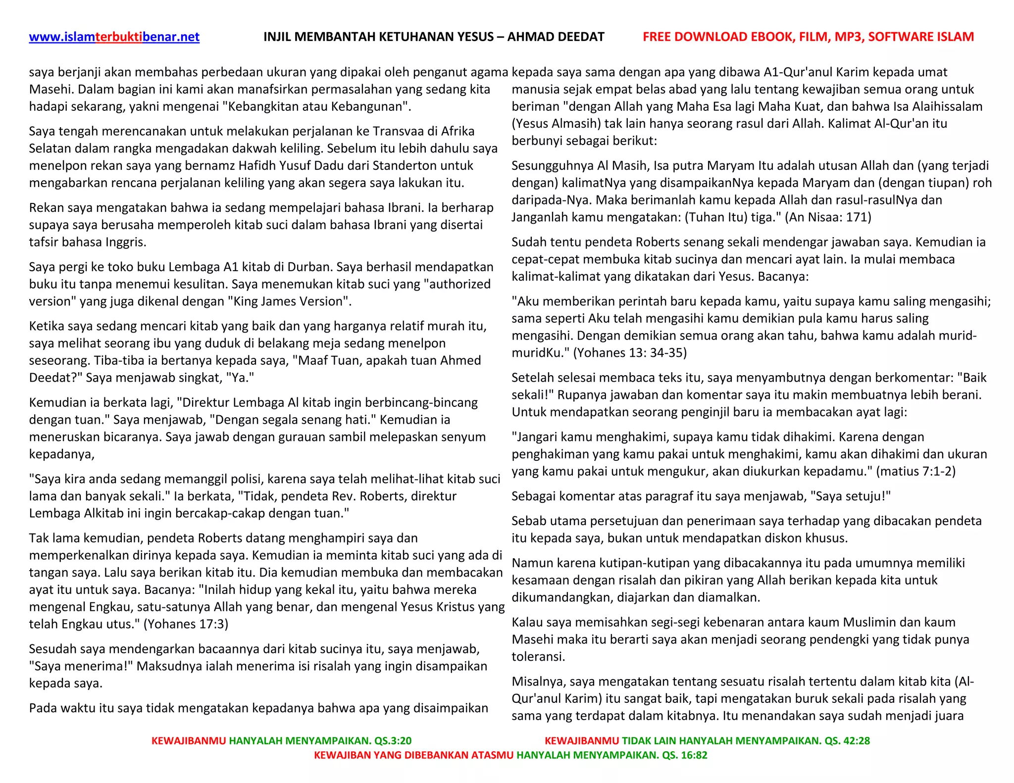 ! Injil membantah ketuhanan yesus ust.ahmad deedat | PDF