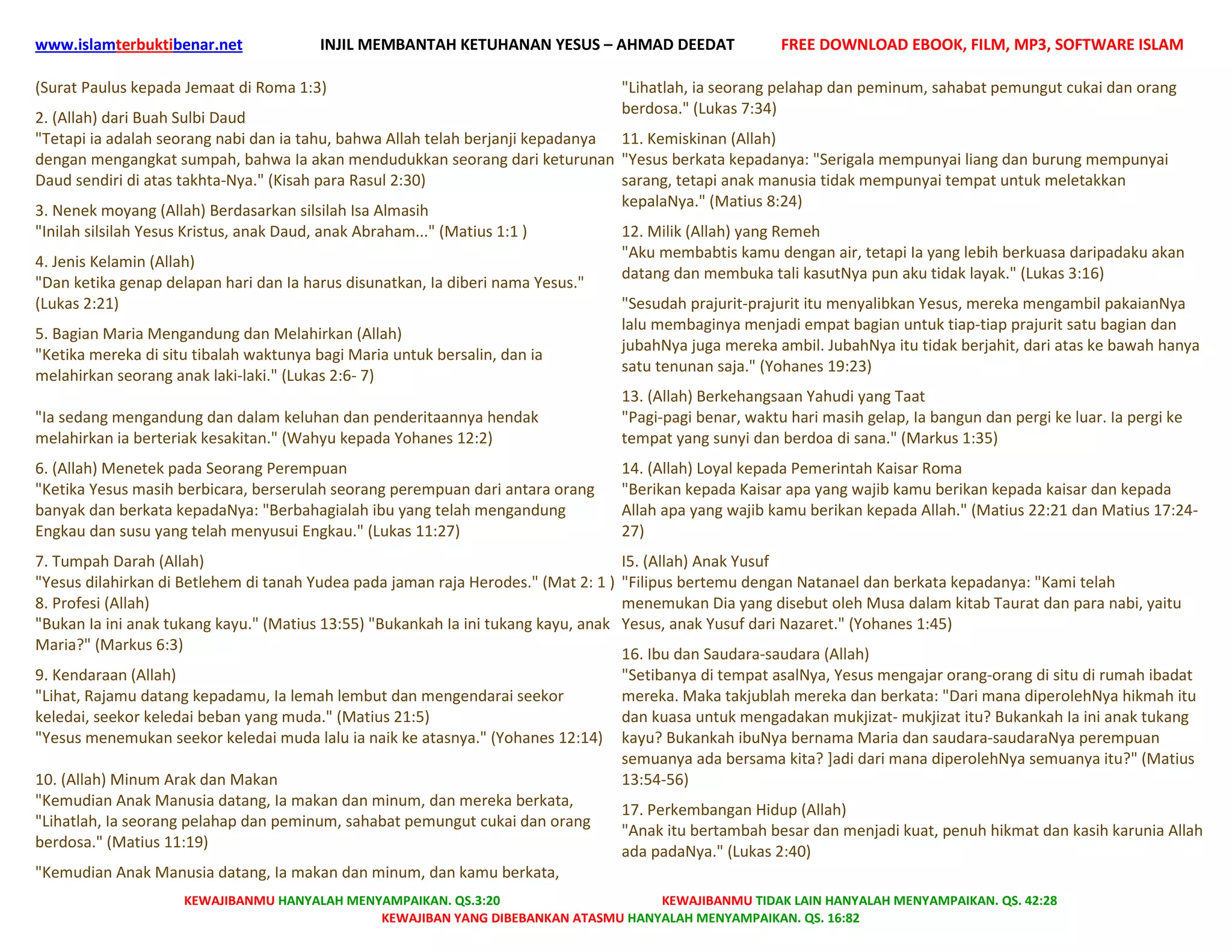 ! Injil membantah ketuhanan yesus ust.ahmad deedat | PDF