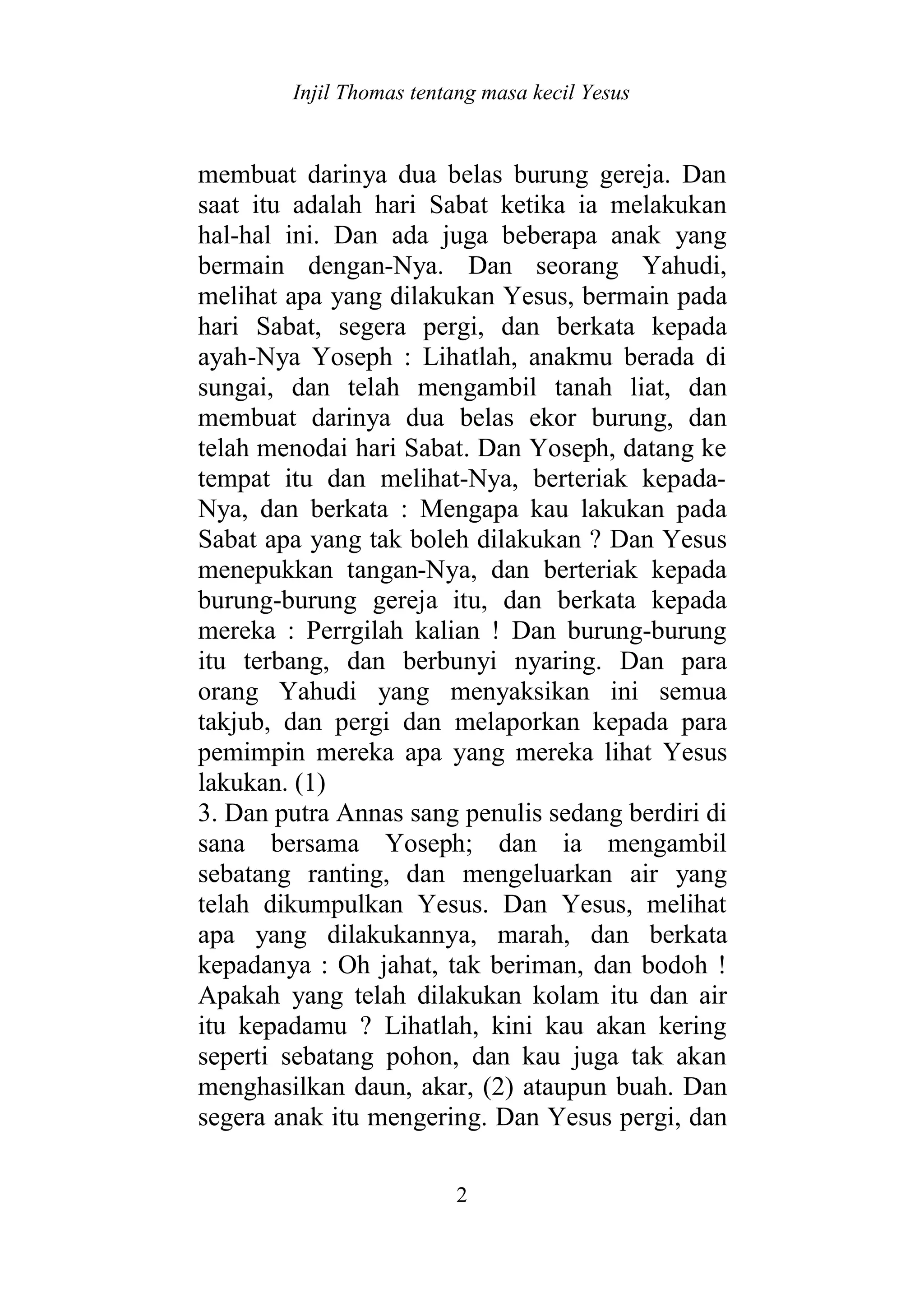 Injil Thomas tentang masa kecil Yesus (Bentuk Yunani pertama) | PDF