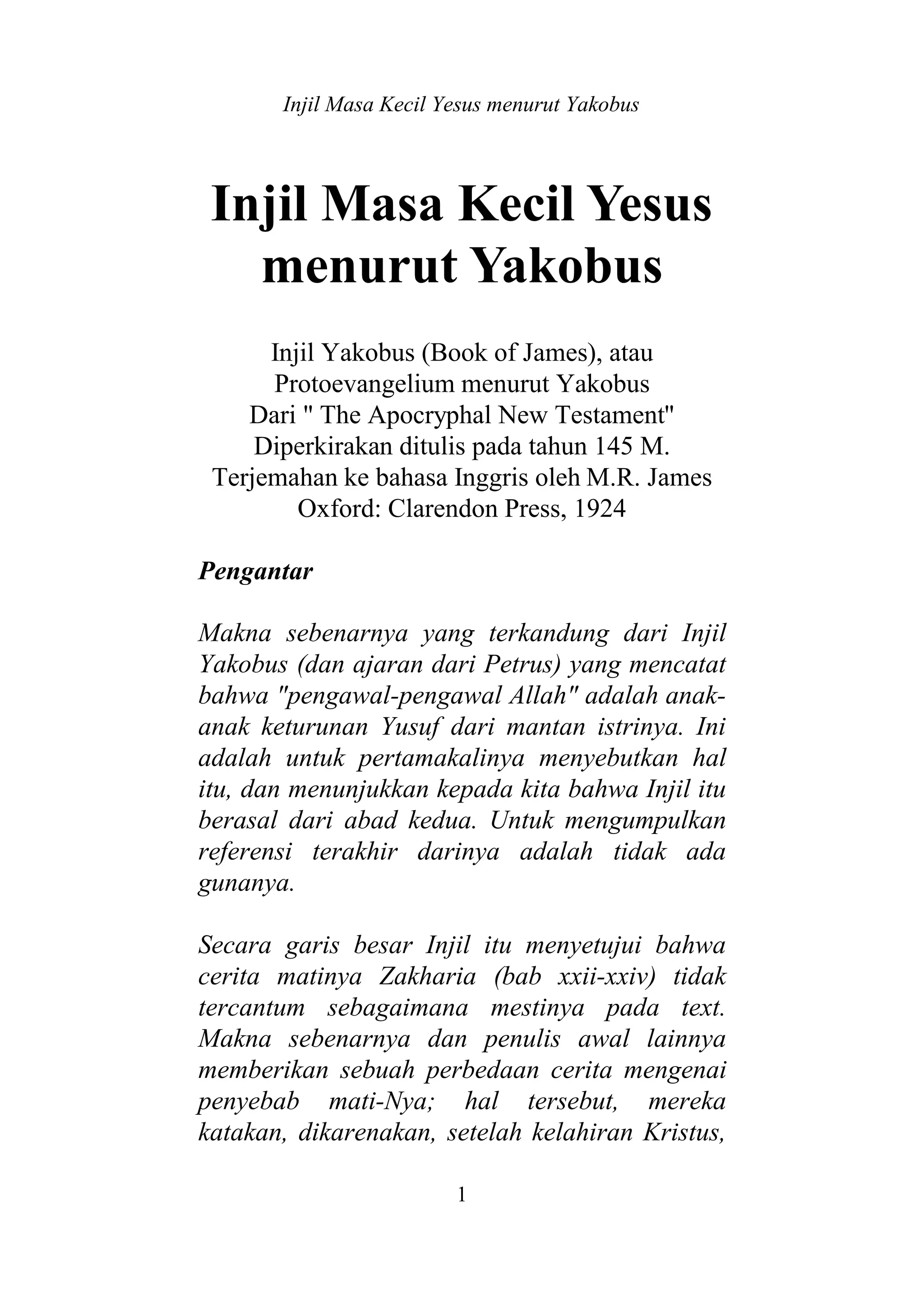 Injil Yakobus (Book of James) - Protoevangelium | PDF
