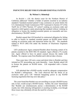 Injunctive Relief for Standard Essential Patents by Michael Shimokaji | PDF