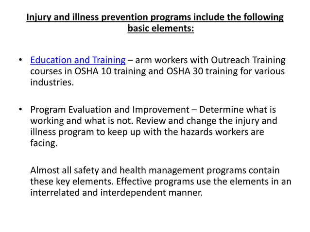 Injury and Illness Prevention for Workers | PPTX