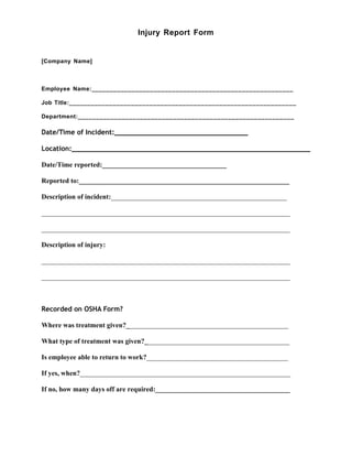 Injury Incident Report Form