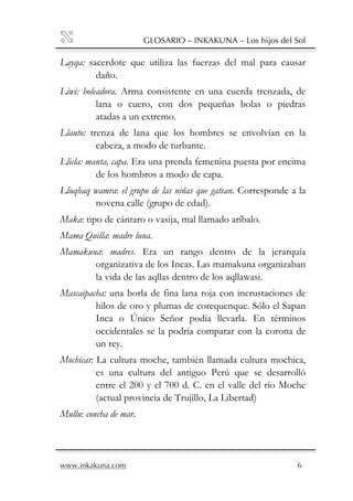 Inkakuna - Novela Inca - Glosario | PDF