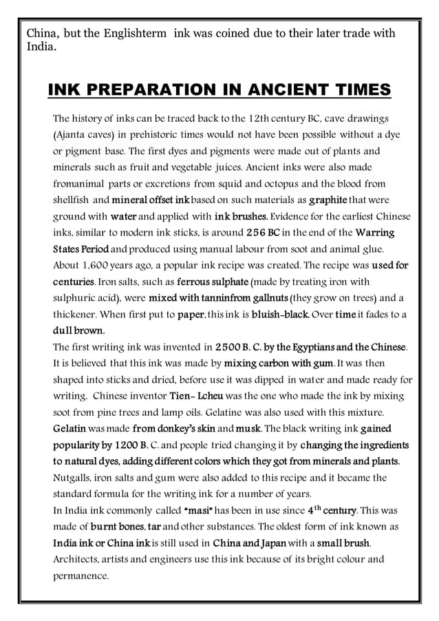 Ink Preparation by Rajalakshmi | DOCX | Chemistry | Science