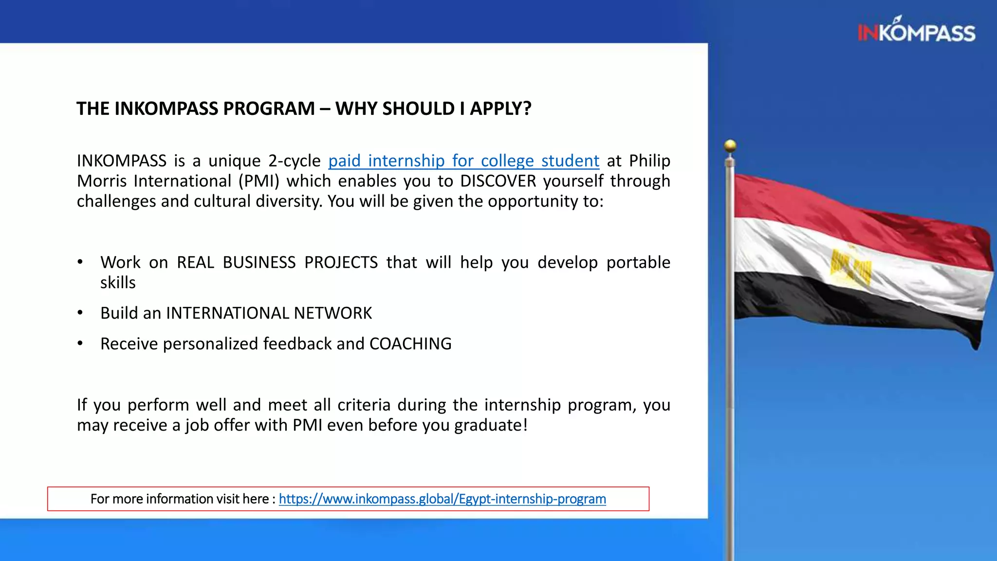 INKOMPASS EGYPT - A Philip Morris International Internship Program | PPT