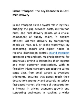Inland Transport: The Key Connector in Last-Mile Delivery | PDF