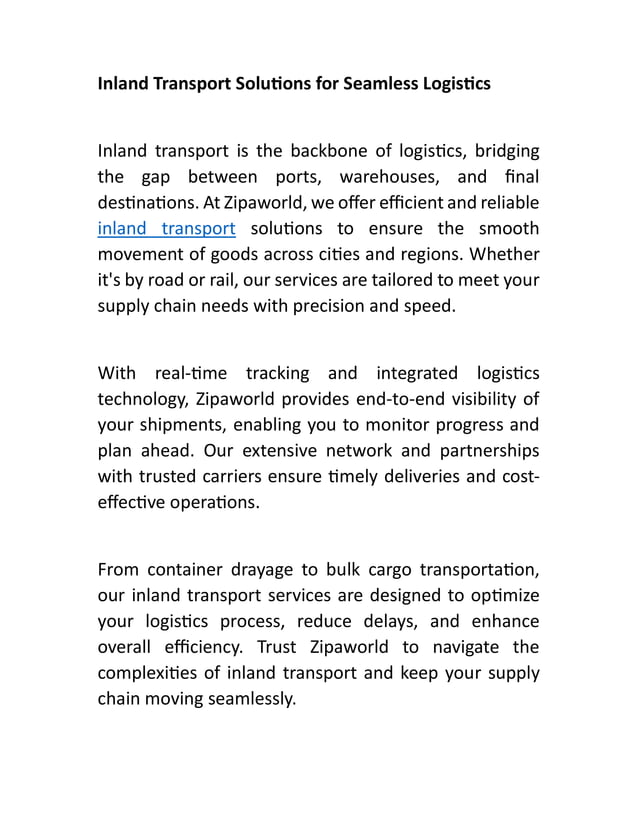 Inland Transport Solutions for Seamless Logistics | PDF