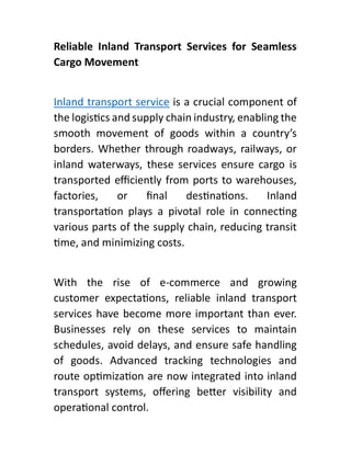 Reliable Inland Transport Services for Seamless Cargo Movement | PDF