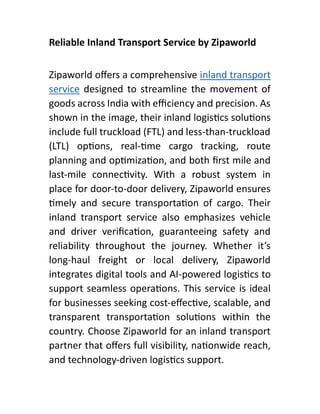 Reliable Inland Transport Service by Zipaworld | PDF