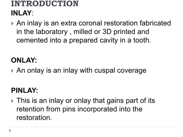inlays and onlays.ppt | Dental Health | Diseases and Conditions