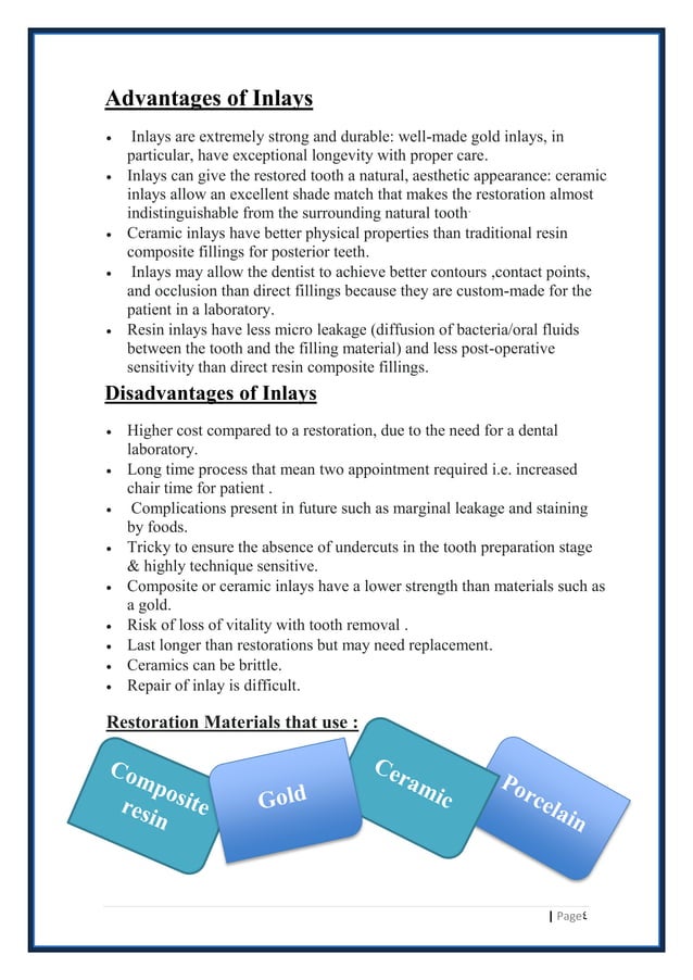 Inlays & onlays (crown and bridge ) | PDF | Dental Health | Diseases ...