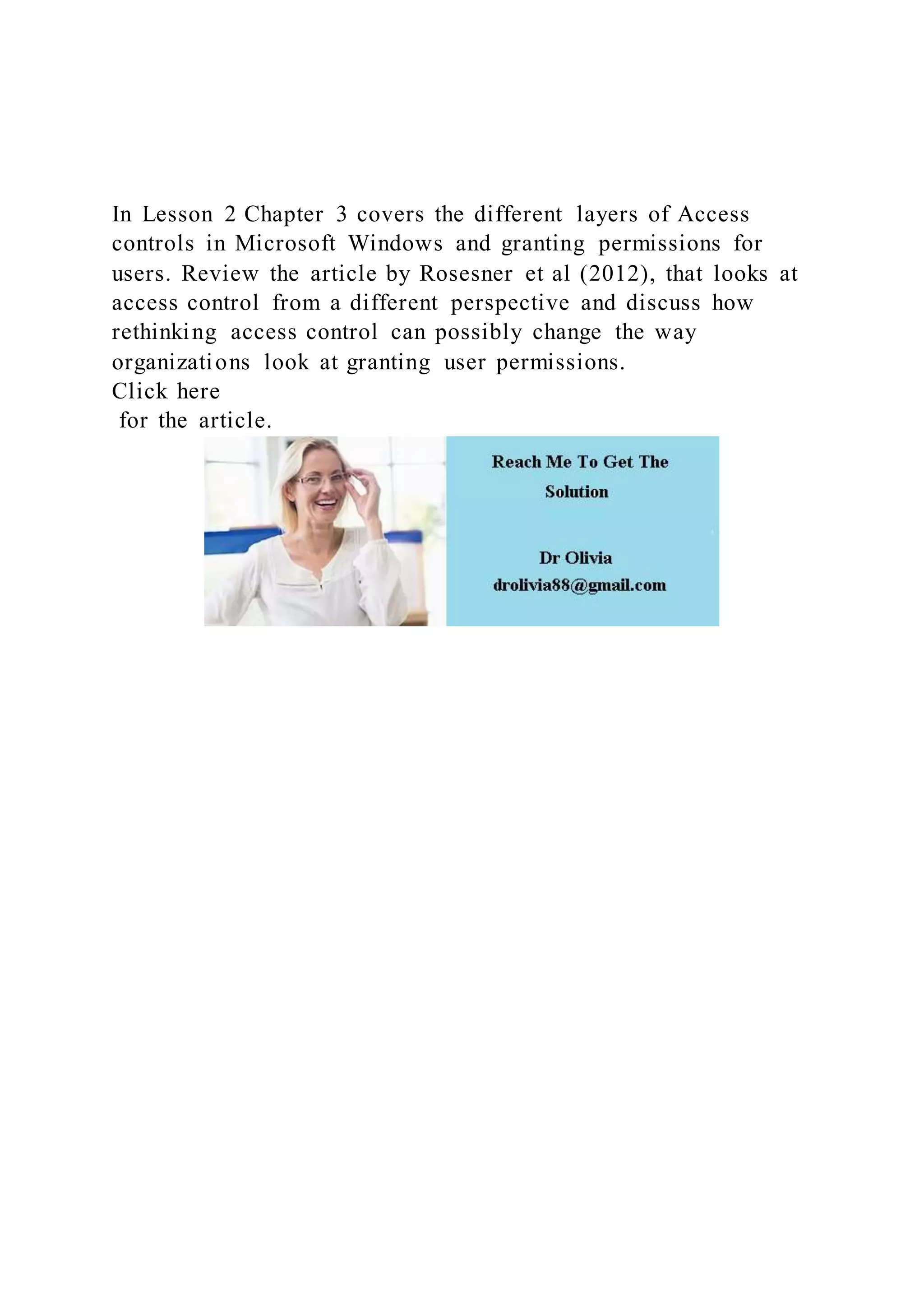 In Lesson 2 Chapter 3 covers the different layers of Access cont | PDF