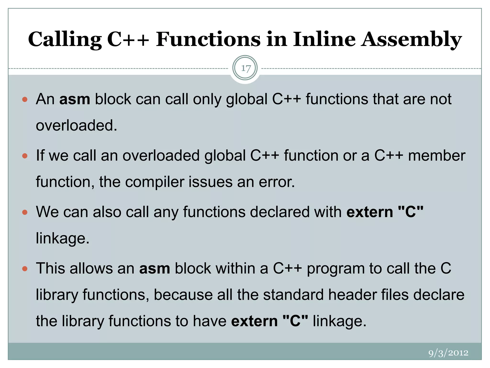 Inline assembly language programs in c | PPT