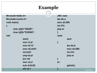 Inline assembly language programs in c | PPT