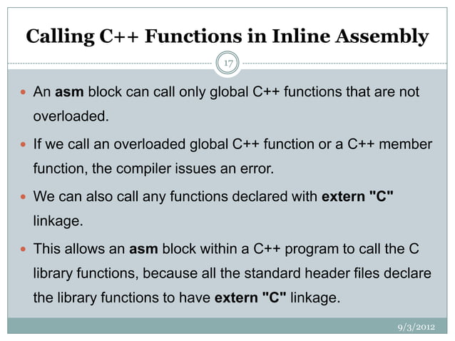 Inline assembly language programs in c | PPT