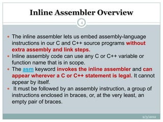 Inline assembly language programs in c | PPT