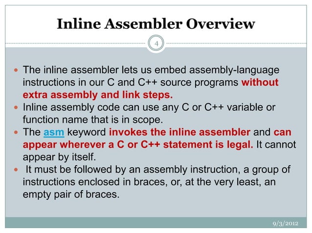 Inline assembly language programs in c | PPT