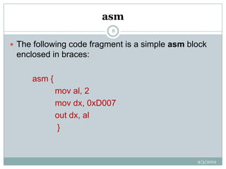 Inline assembly language programs in c | PPT