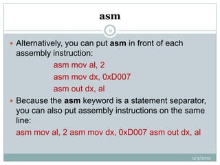Inline assembly language programs in c | PPT
