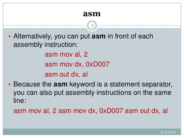 Inline assembly language programs in c Inline assembly language programs in c