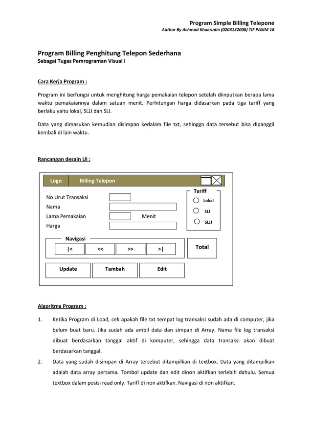 Billing telepon dengan visual basic | PDF