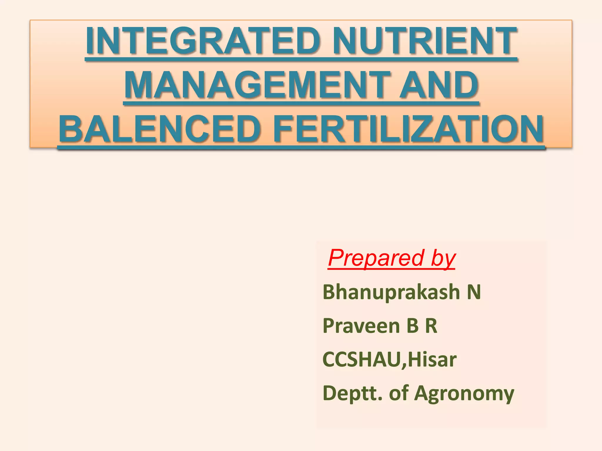 Integrated Nutrient Management and Balanced Fertilization by Bhanumahi (CCSHAU HISAR) | PPTX