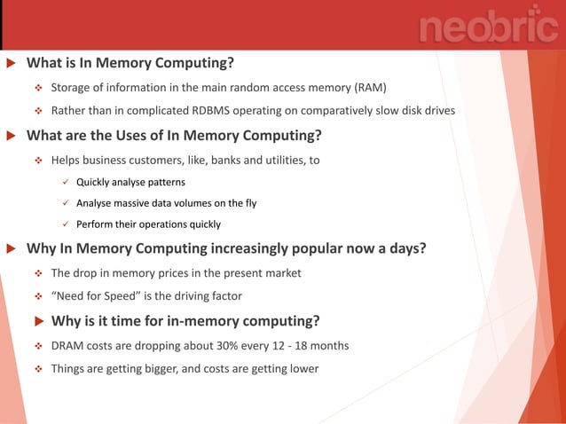 A quick intro to In memory computing | PDF | Data Storage and Warehousing | Computing
