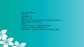 In Memory of W.B. Yeats | PPTX