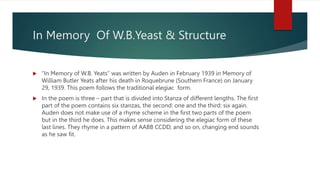 In Memory of W.B. Yeats | PPT