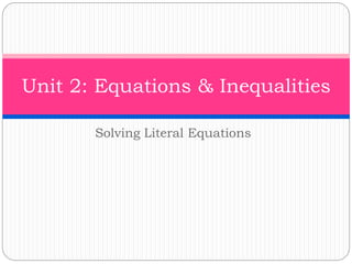 Inm literal equations solving for one variable | PPTX