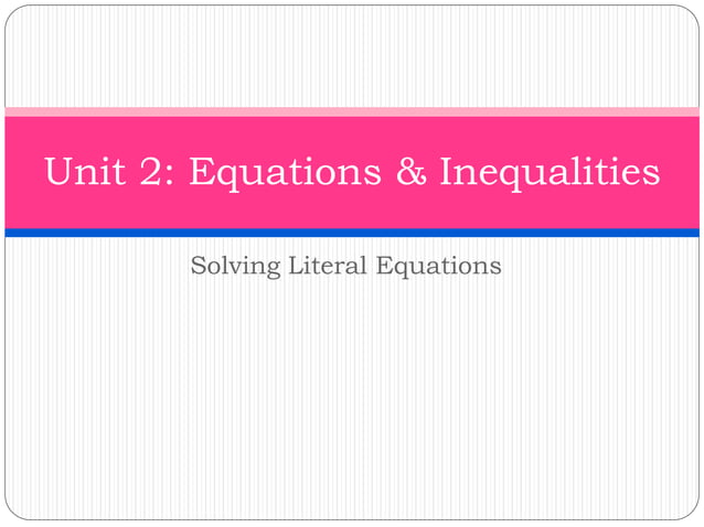 Inm literal equations solving for one variable | PPTX