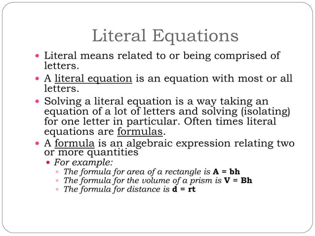 Inm literal equations solving for one variable | PPTX