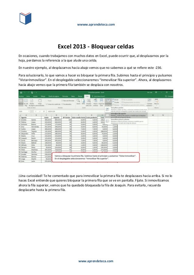 Excel 2013 Inmovilizar Celdas