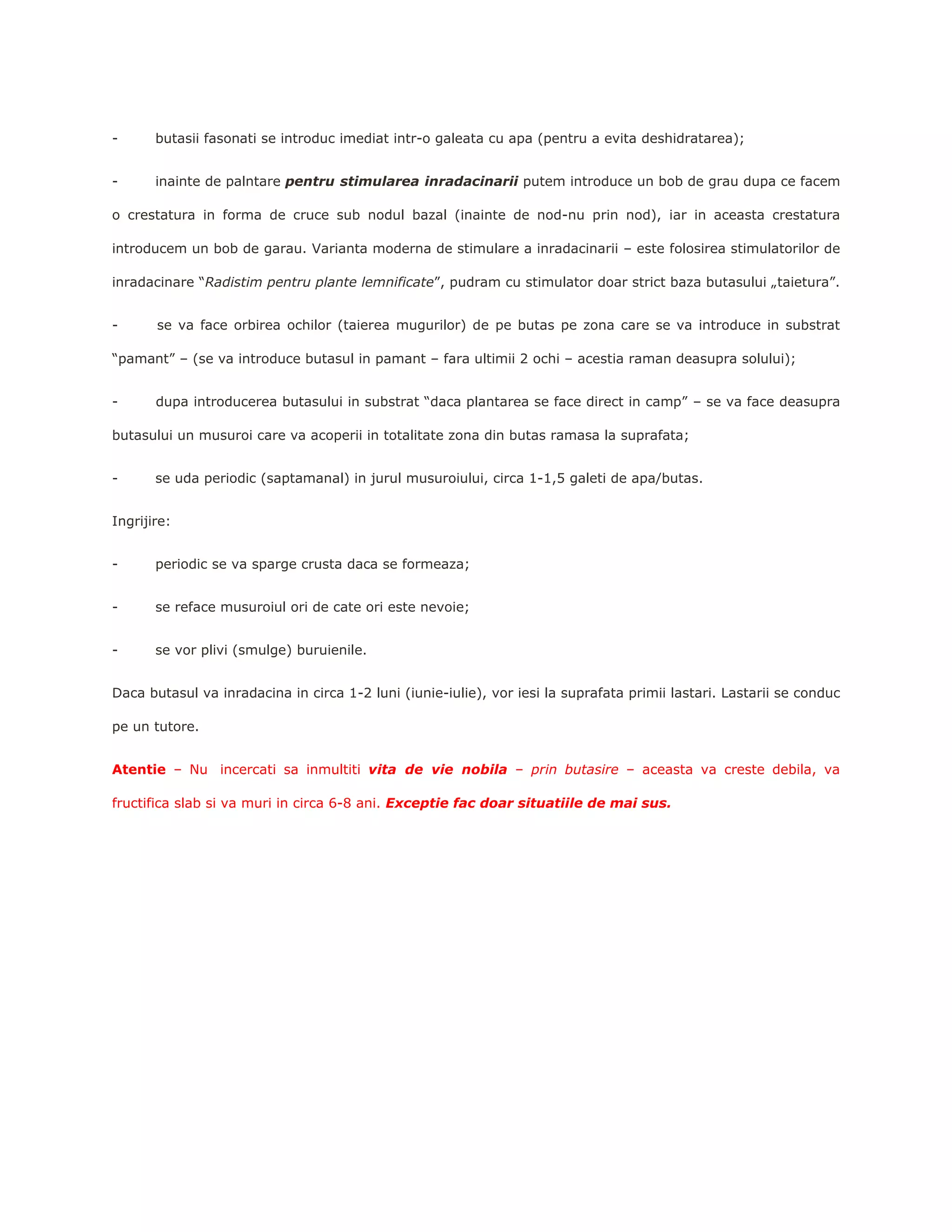 Inmultire vita de vie prin butasi | DOCX