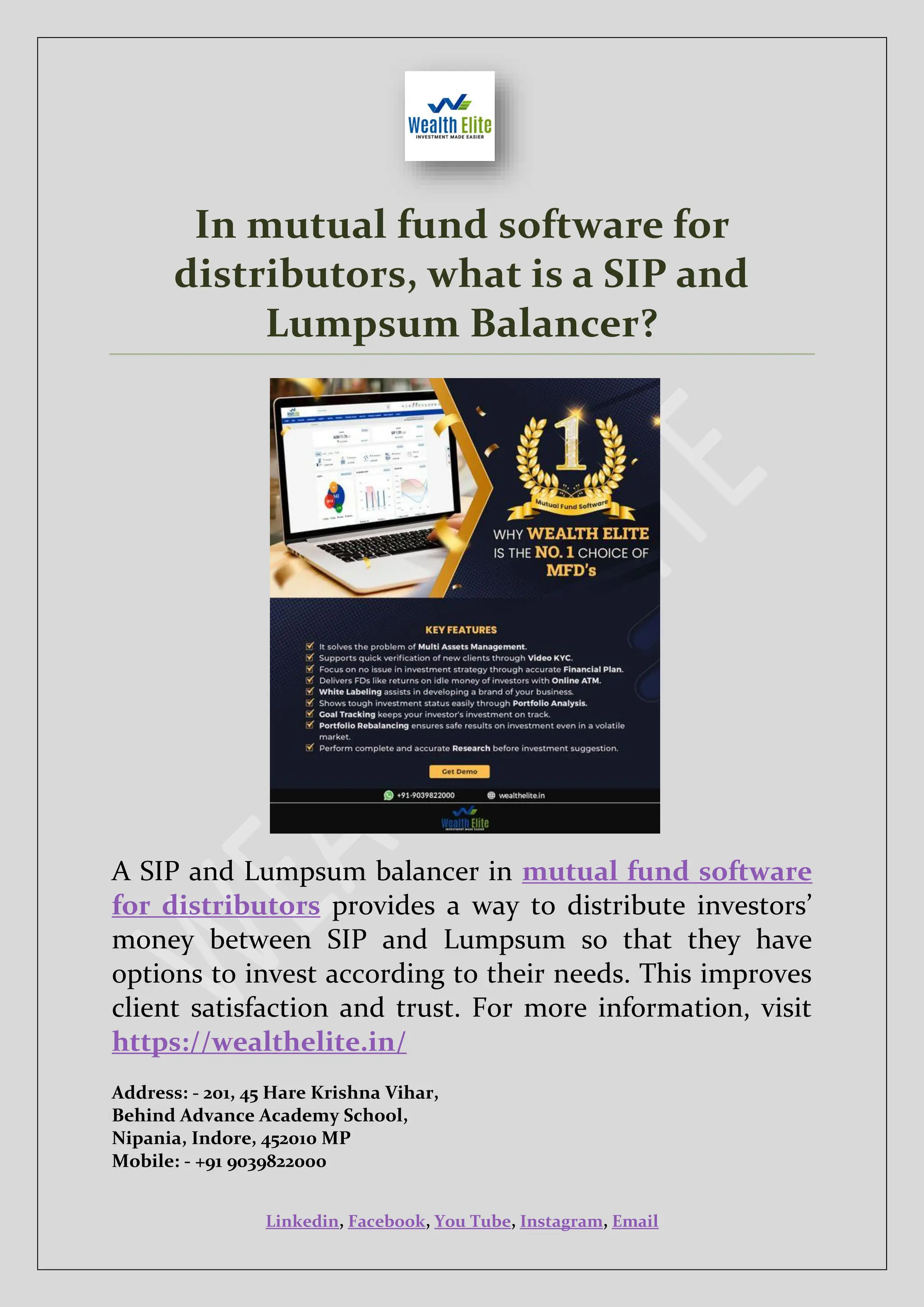 In mutual fund software for distributors, what is a SIP and Lumpsum ...