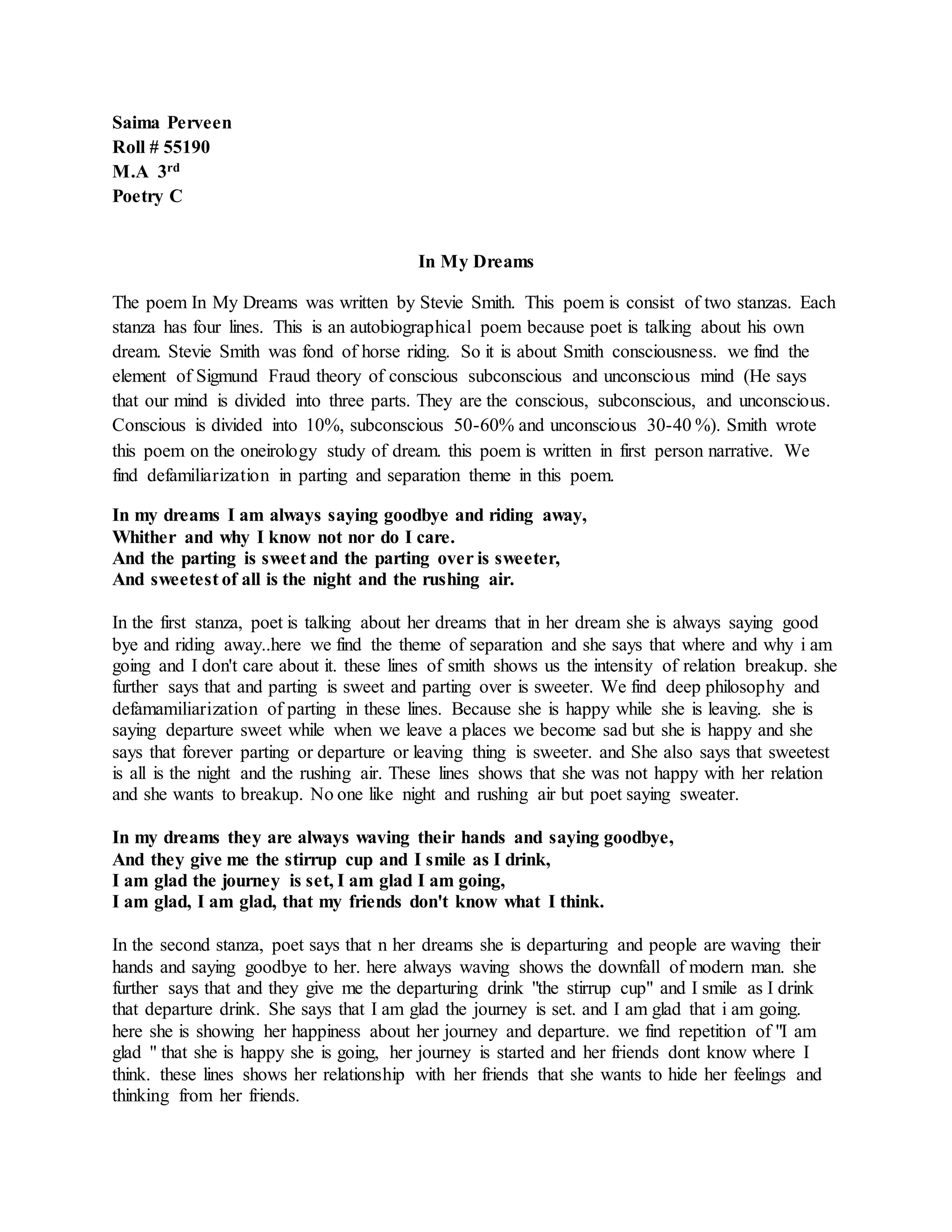 In my dreams by stevie smith | DOCX