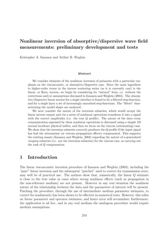 Nonlinear inversion of absorptive/dispersive wave field measurements: preliminary development ...