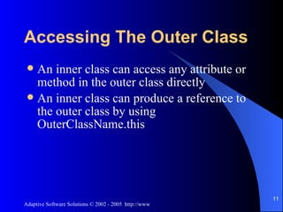 Inner Classes | PPT | Programming Languages | Computing