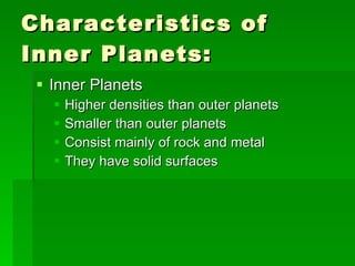Features Of Inner Planets