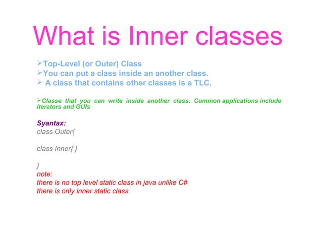 Inner classes ,annoumous and outer classes in java | PPT