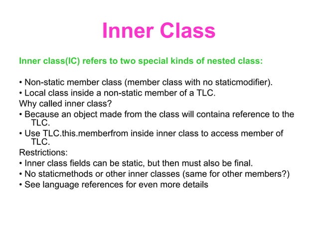 Inner classes ,annoumous and outer classes in java | PPT