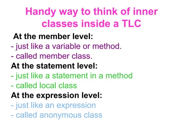Inner classes ,annoumous and outer classes in java | PPT