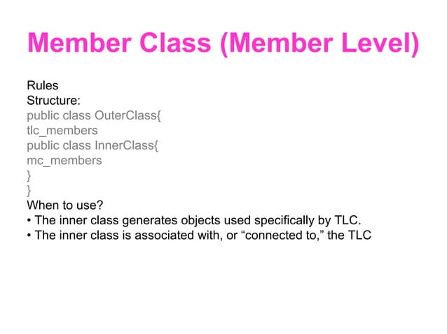 Inner classes ,annoumous and outer classes in java | PPT