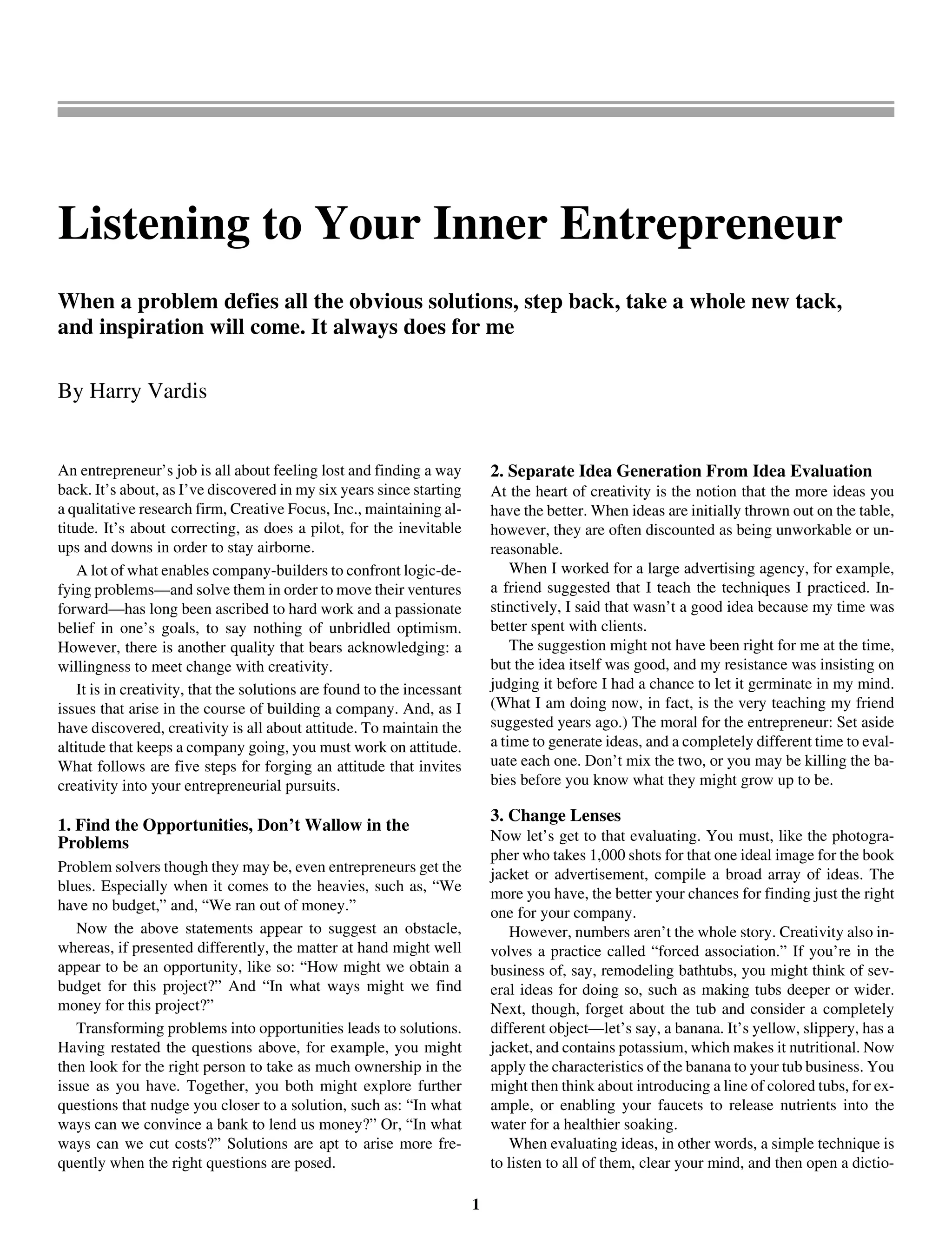 Inner entrepreneur - How to think like an entrepreneur | PDF