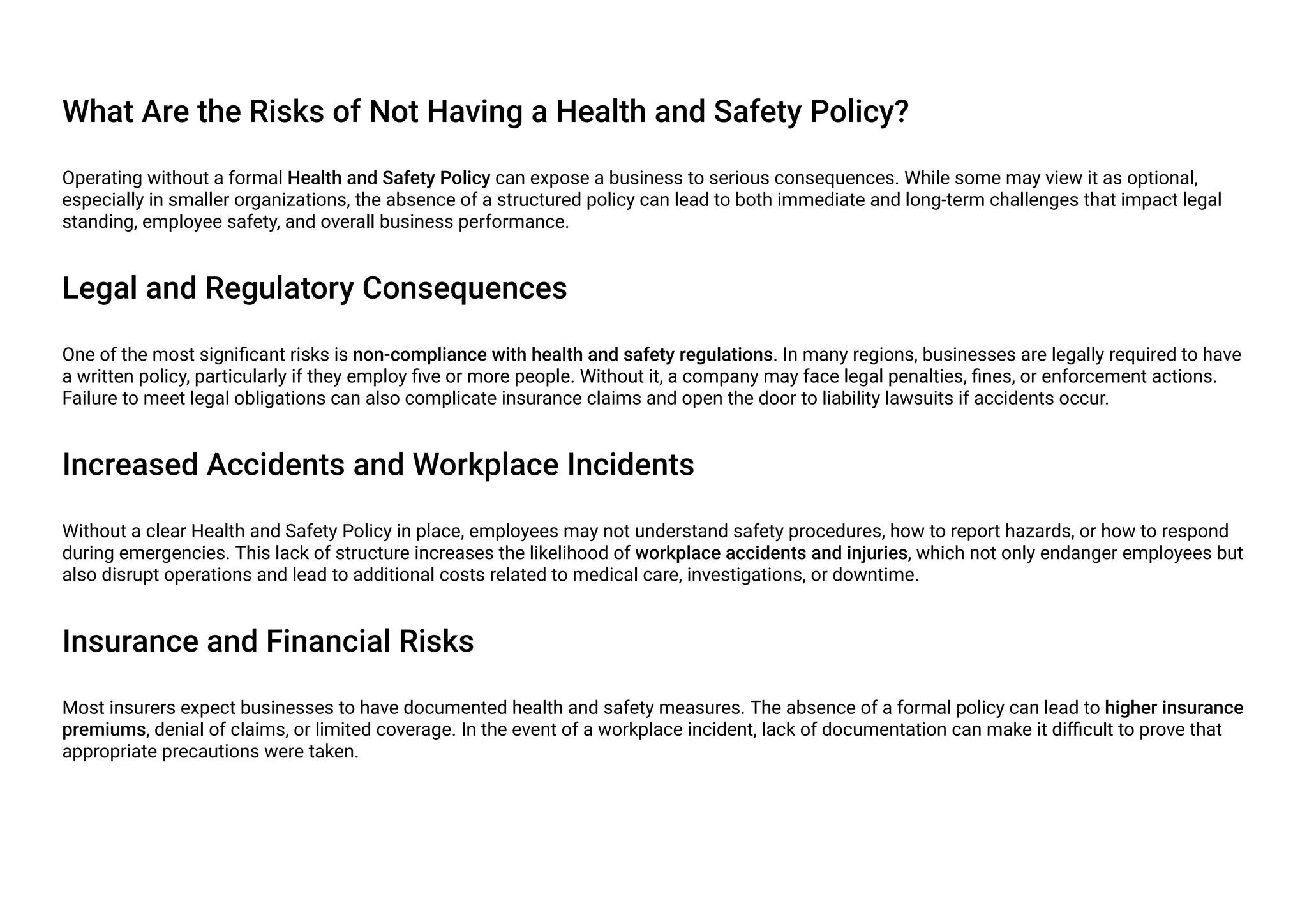 What Are the Risks of Not Having a Health and Safety Policy? | PDF