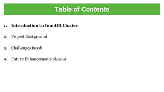 InnoDB Cluster Experience (MySQL User Camp) | PDF | Databases | Computer Software and Applications