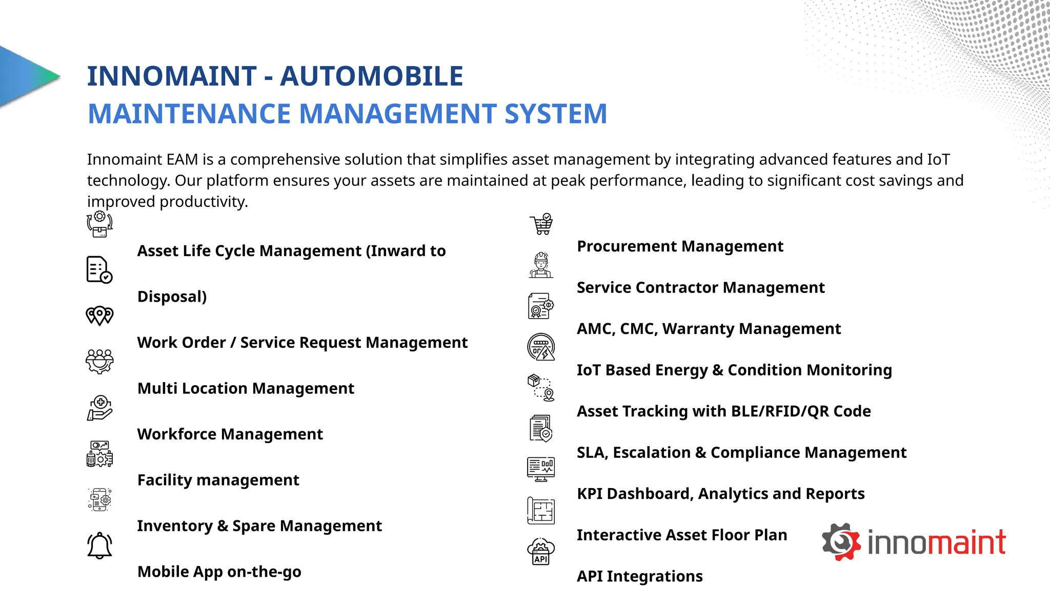 Benefits of CMMS Software in Automobile Industry | Innomaint | PPTX