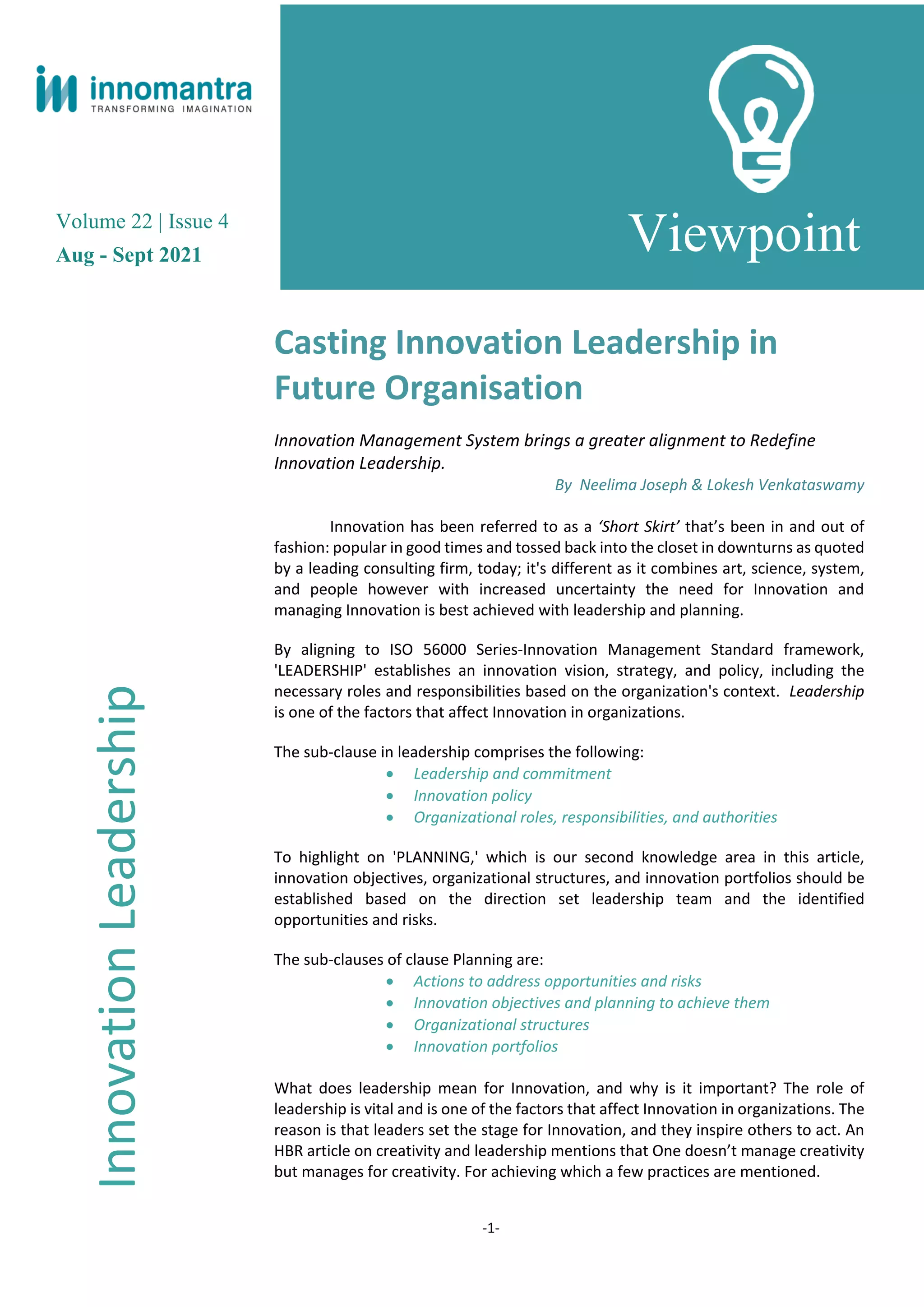 Innomantra's Viewpoint - Casting Innovation Leadership in Future ...
