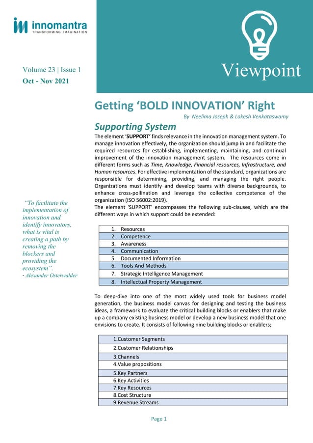 Innomantra Viewpoint - Getting Bold innovation Right v1.0 | PDF